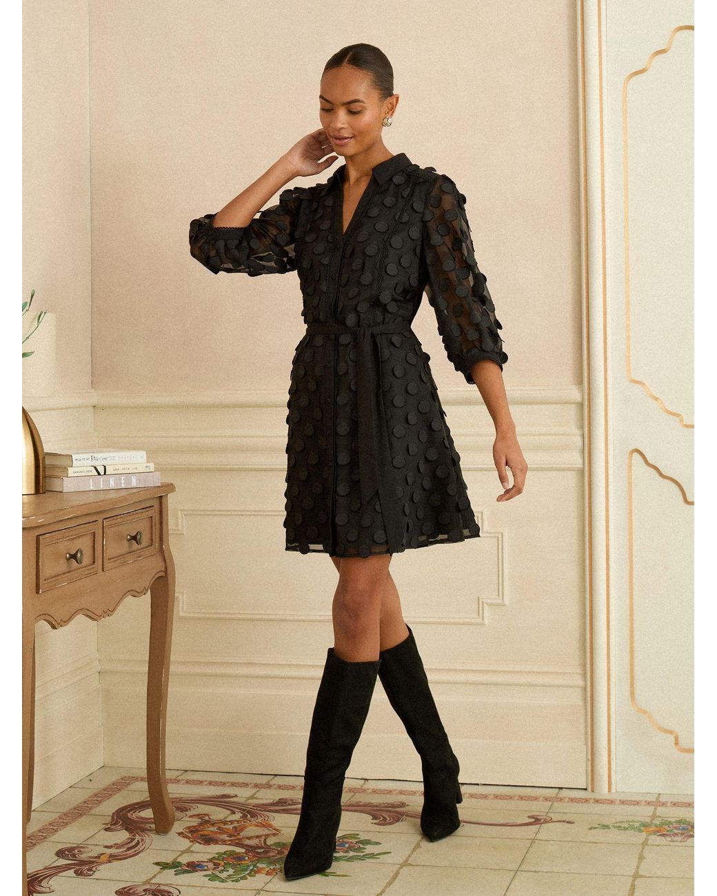 Love & Roses 3D Spot Mini Shirt Dress in Natural | Lyst