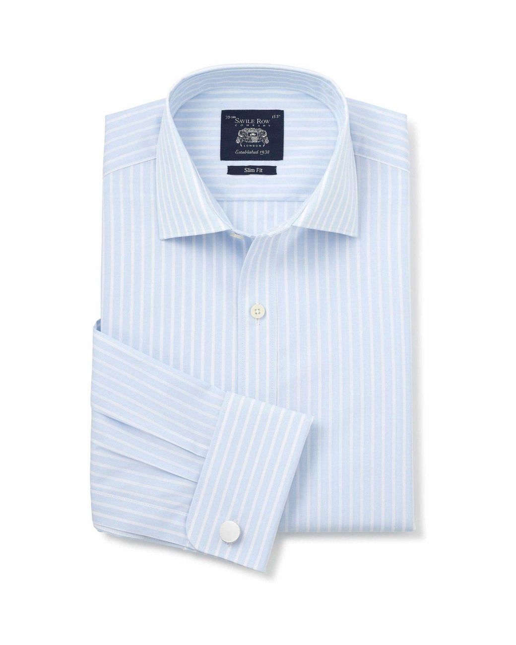 Savile Row Company Slim Fit Striped Cotton Double Cuff Formal Shirt in ...
