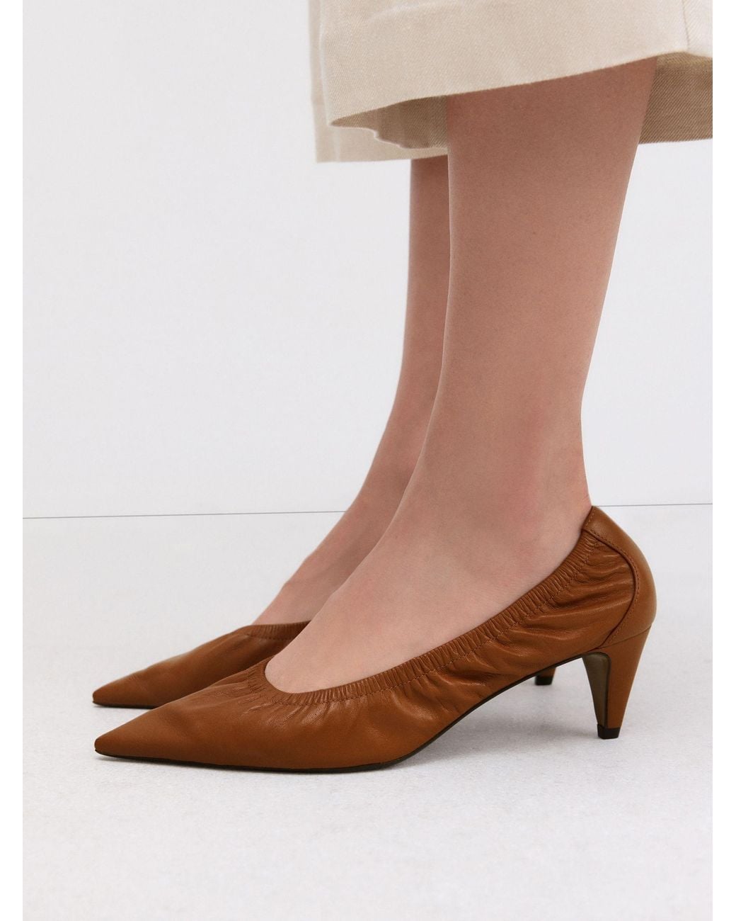 Next Signature Premium Scrunched Pointed Court Heels in Brown | Lyst
