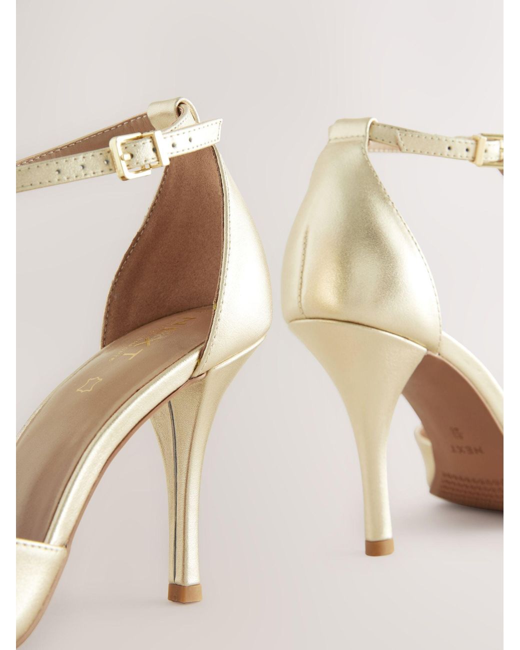 Next Leather T-Bar Pointed Toe Heels in Natural | Lyst