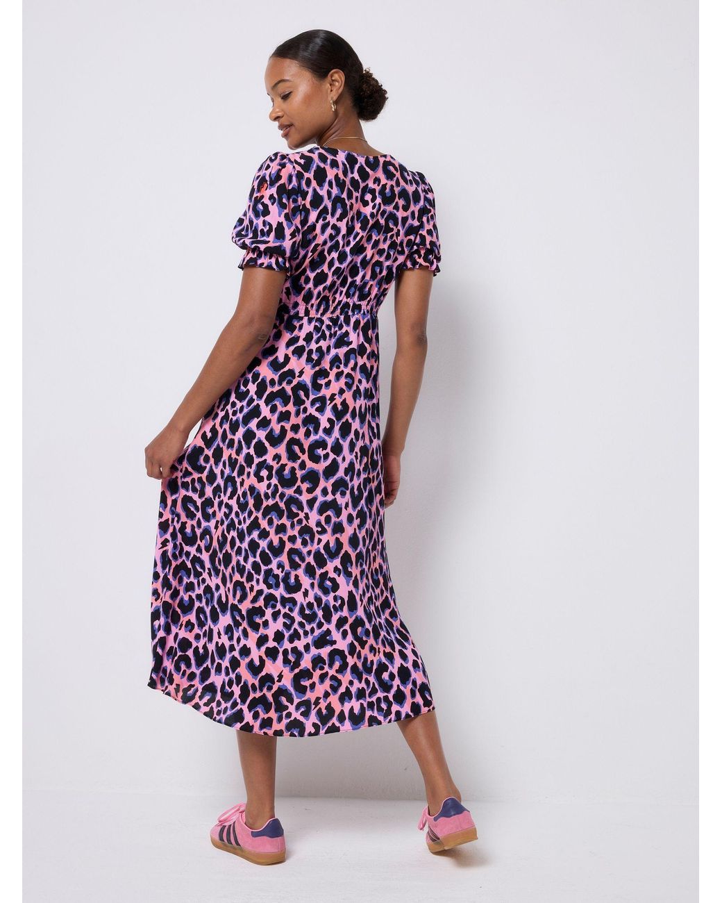Scamp & Dude Wild Cheetah Flute Sleeve Midi Tea Dress in White | Lyst