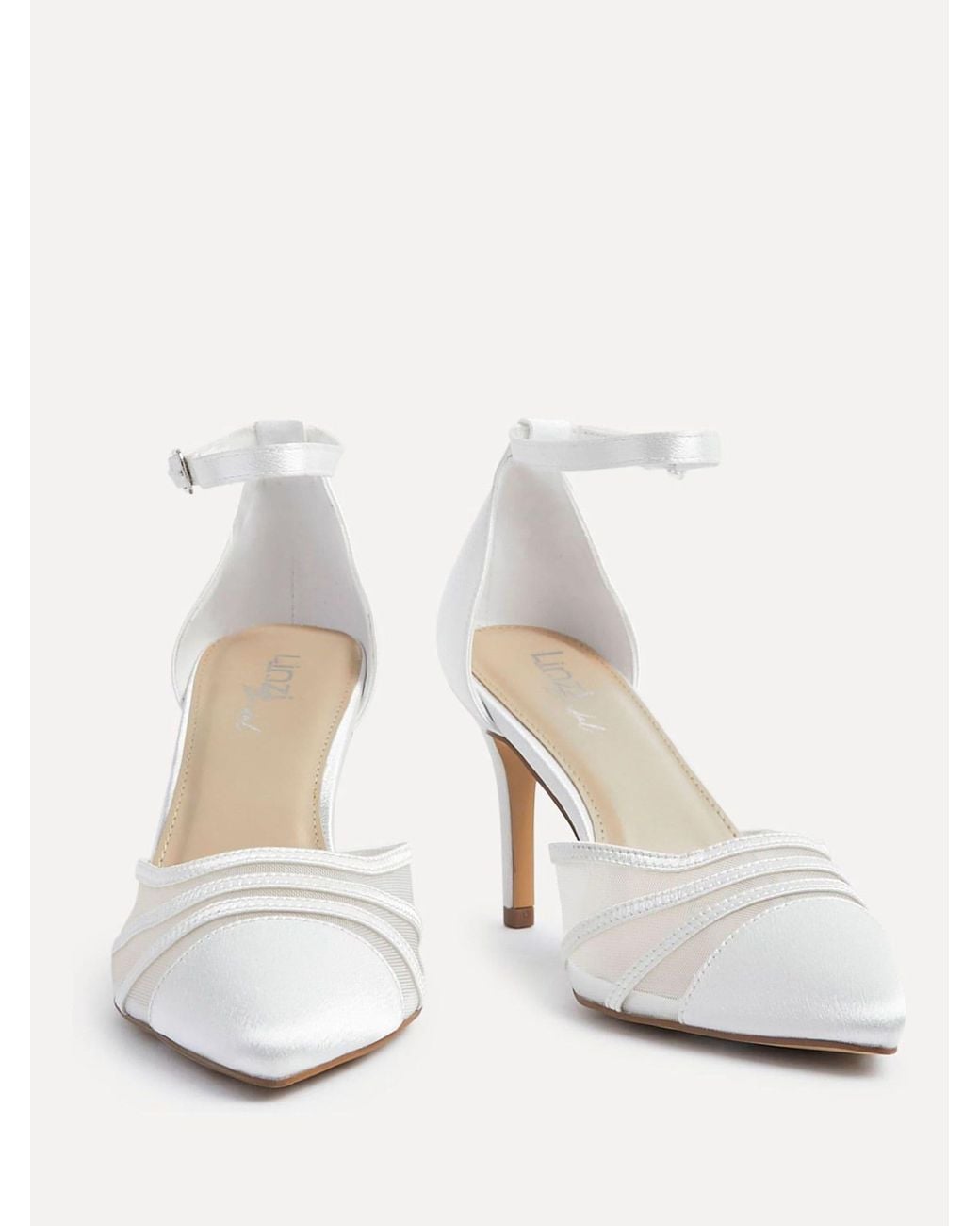 Linzi Wide Fit Bridal Tianey Satin Mesh Stiletto Court Heels in White ...