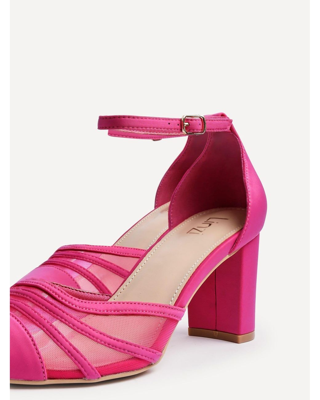 Linzi Tasha Block Court Heels Shoes With Mesh Front Detail in Pink | Lyst