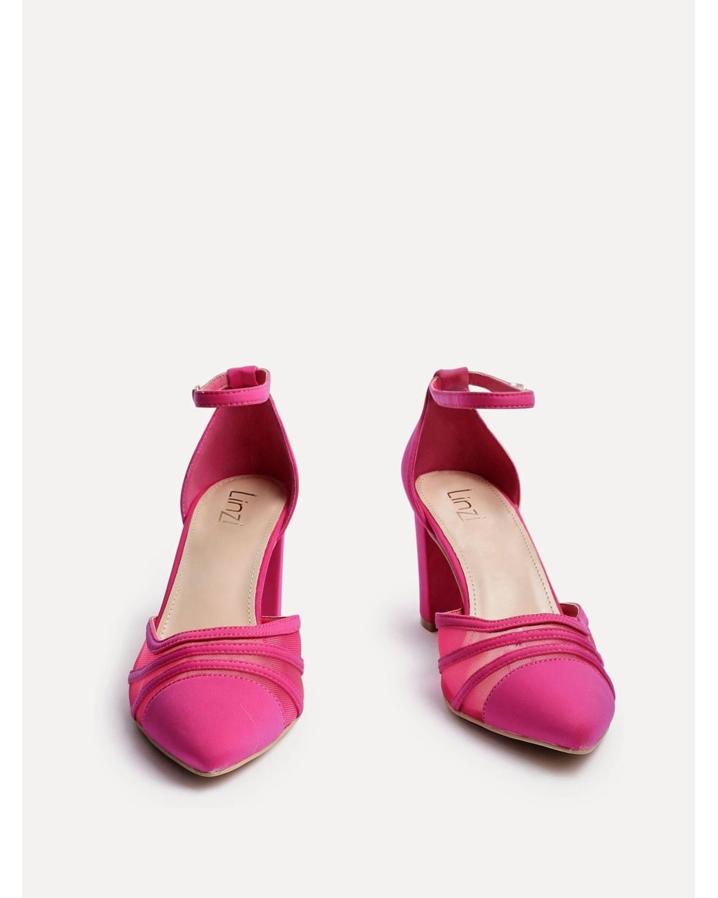 Linzi Tasha Block Court Heels Shoes With Mesh Front Detail in Pink | Lyst