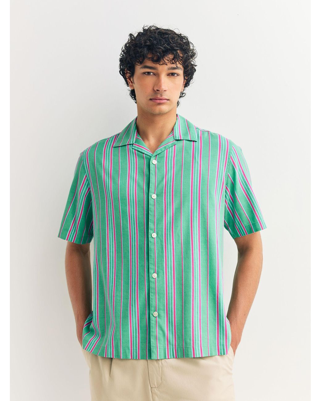 Next Short Sleeve Stripe Shirt in Green for Men | Lyst