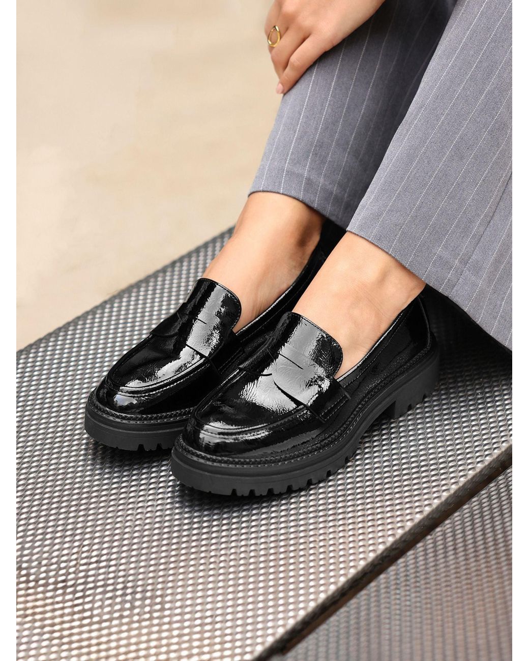 Linzi Lesson Chunky Loafers With Classic Front Tab in Black | Lyst