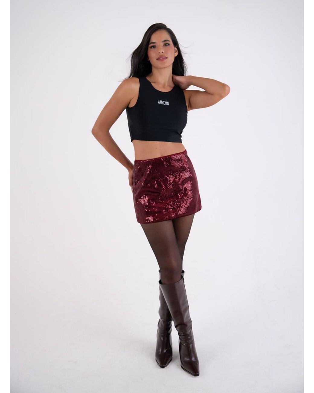 Amy Lynn Astrid Velvet Sequin Mini Skirt in Red | Lyst