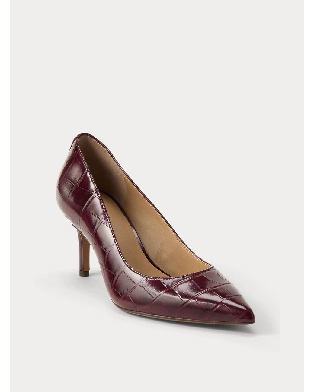 Ralph Lauren Lanette Croc Embossed Leather Court Heels in Red | Lyst