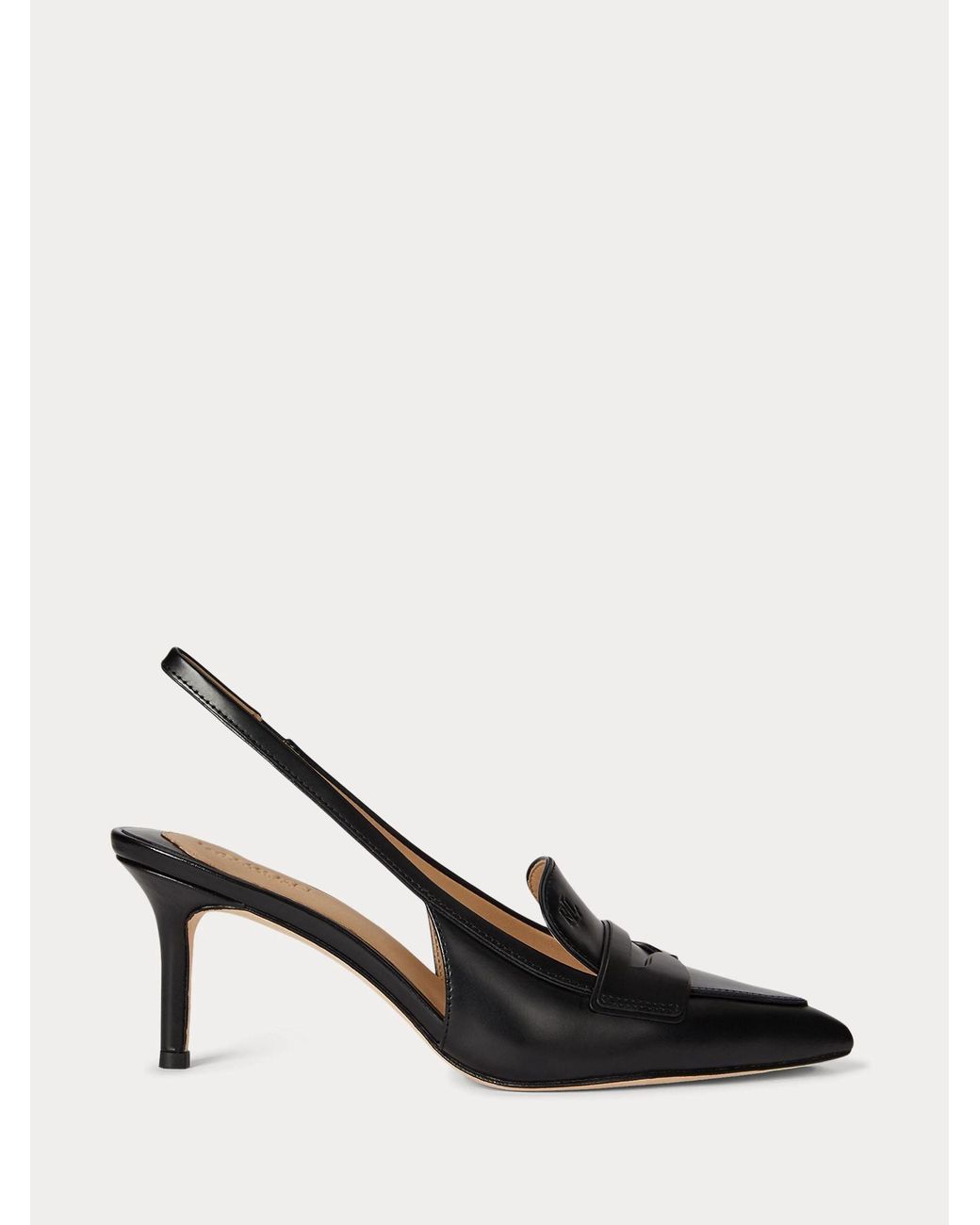 Ralph Lauren Khloe Leather Sling Back Loafer Heels in Natural | Lyst