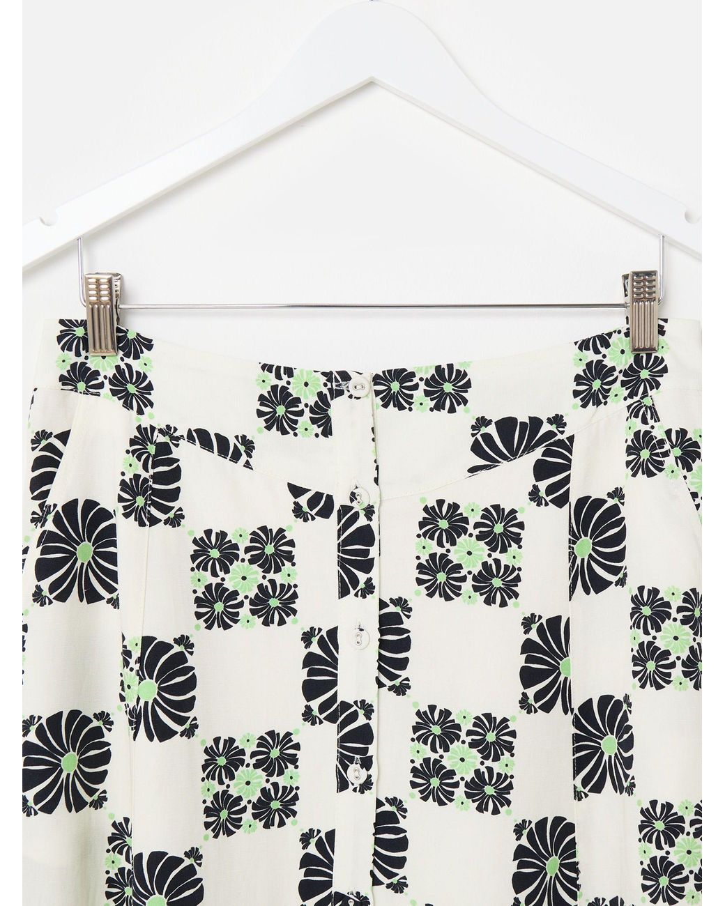 Oliver Bonas Floral Print Tile Midi Skirt in White | Lyst