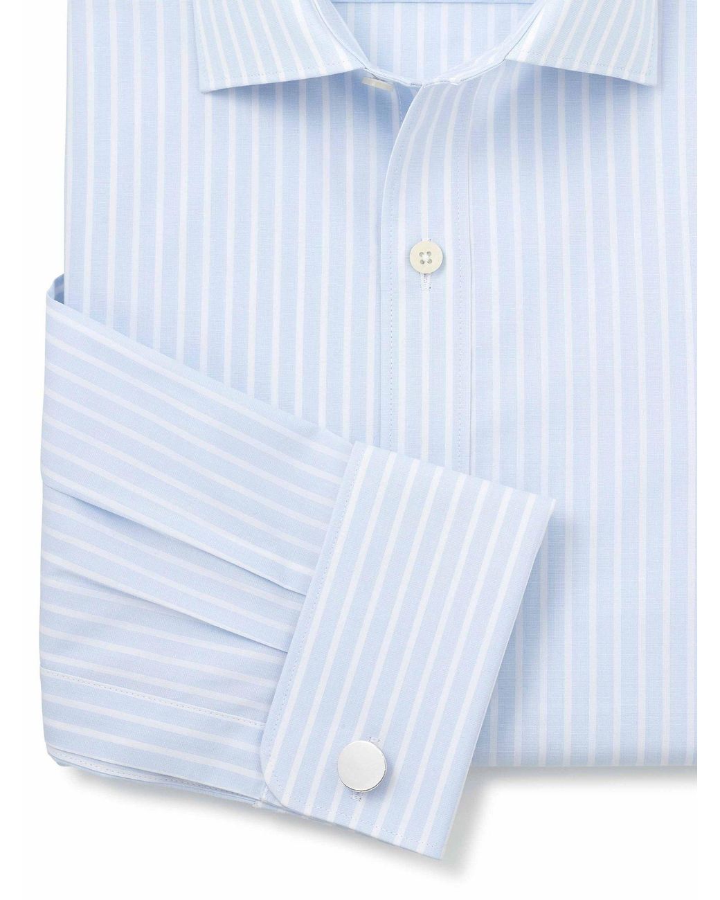 Savile Row Company Slim Fit Striped Cotton Double Cuff Formal Shirt in ...