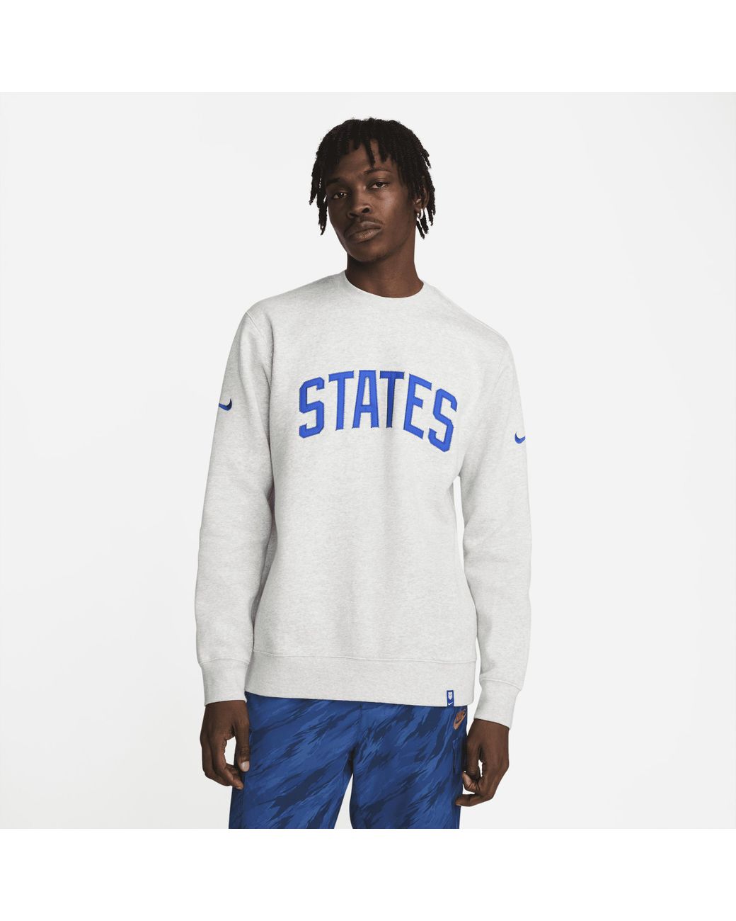 Nike U.s. Club Fleece Crew-neck Sweatshirt In Grey, in White for Men | Lyst