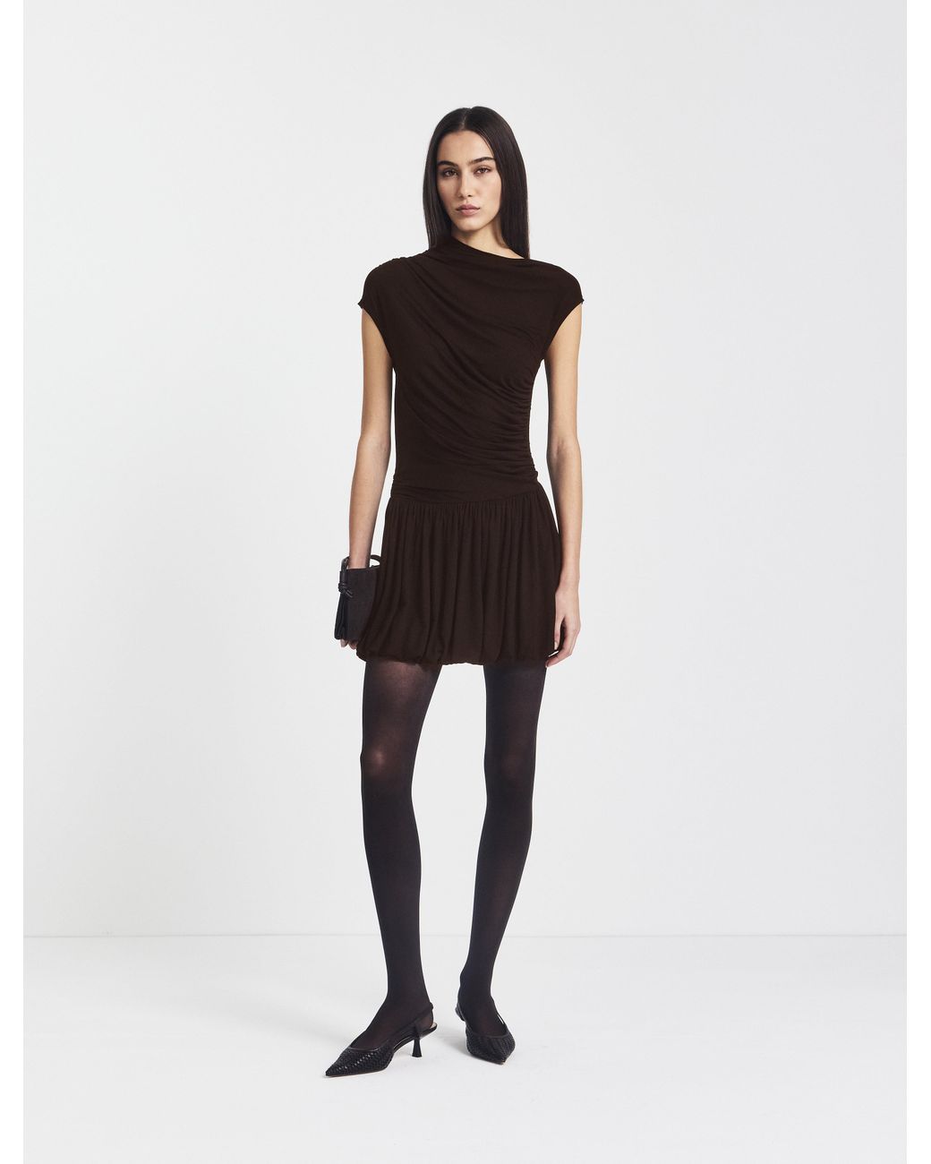 NINETY PERCENT Bailey Mini Dress In Bitter Chocolate in White | Lyst UK