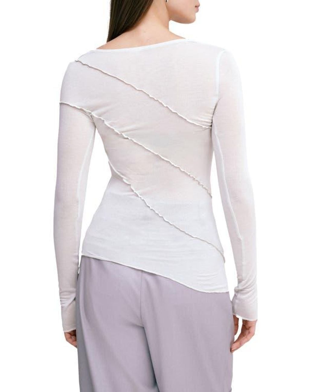 MARCELLA Melody Ruffle Seam Semisheer Jersey Top in Purple | Lyst