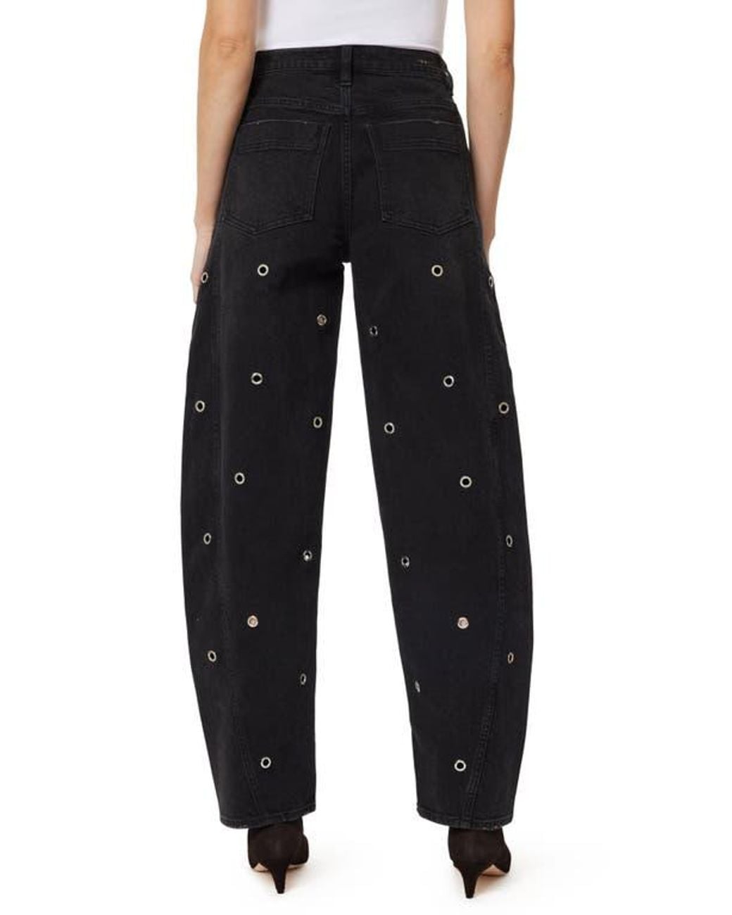 Habitual Evie High Waist Grommet Barrel Leg Jeans in Black | Lyst