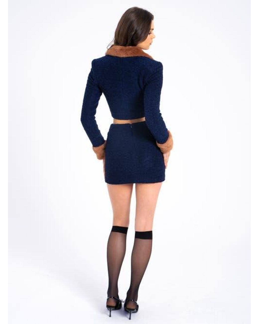 Miss Circle Wylda Boucle Wool Bodycon Mini Skirt in Blue | Lyst