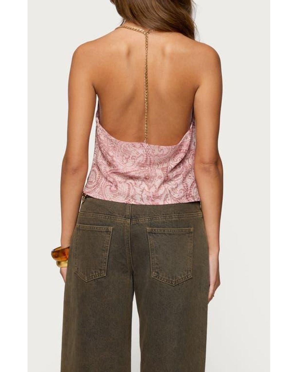 Edikted Plunge Cowl Neck Chain Crop Halter Top in Red | Lyst