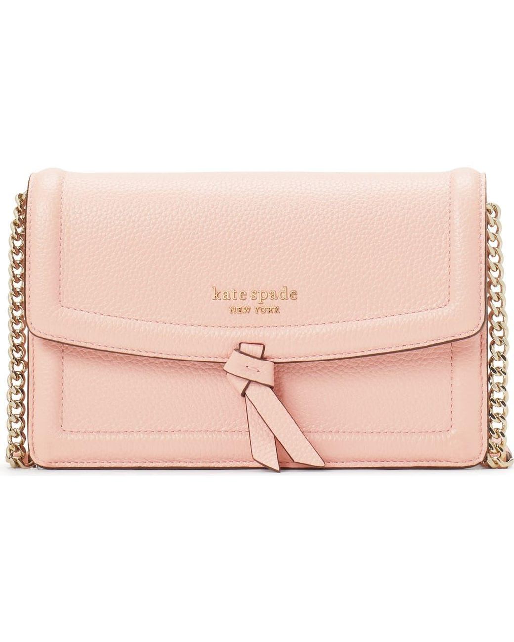 Kate Spade Knott Pebbled Leather Flap Crossbody Bag in Pink | Lyst