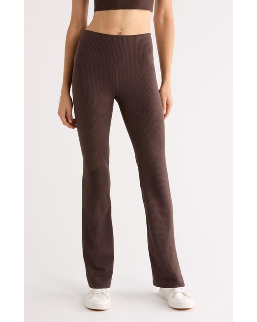 Zella Thrive Rib Bootcut Pants in Brown | Lyst
