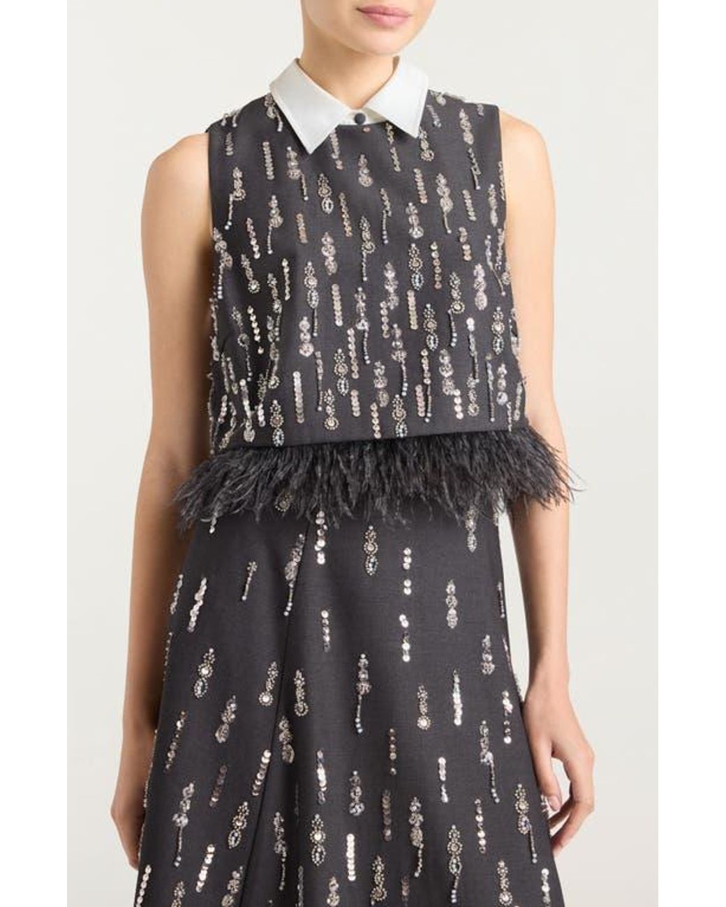 Cinq À Sept Selene Embellished Feather Top in Black | Lyst