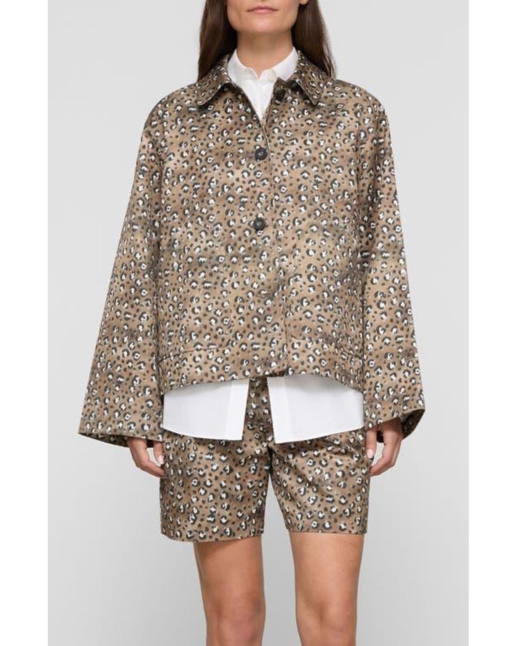 Lafayette 148 New York Leopard Print Cotton & Viscose Twill A-Line ...