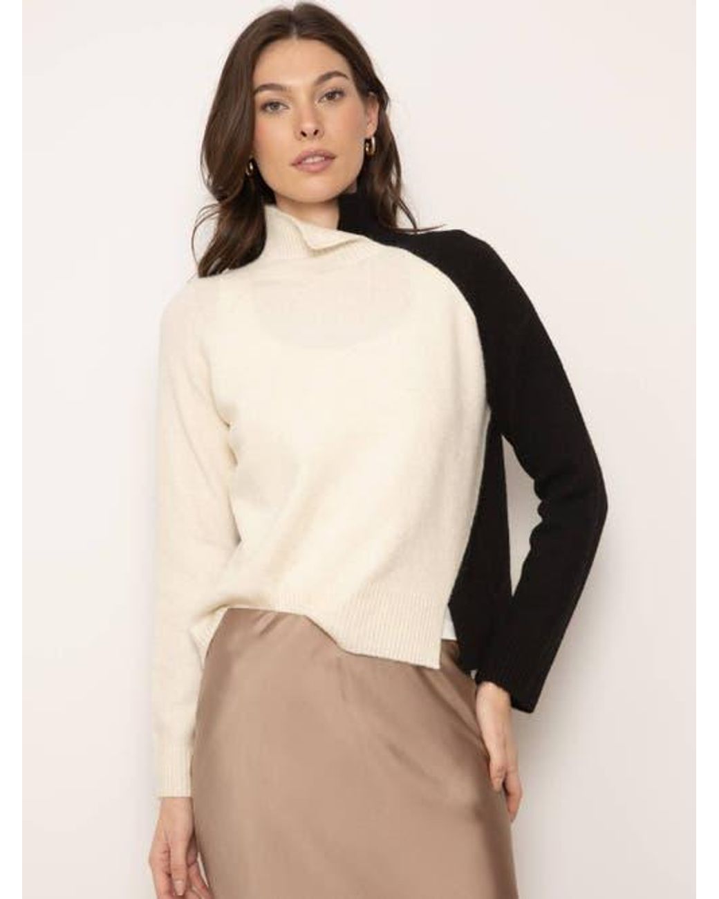 Central Park West Deacon Split Neck Sweater in Natural | Lyst