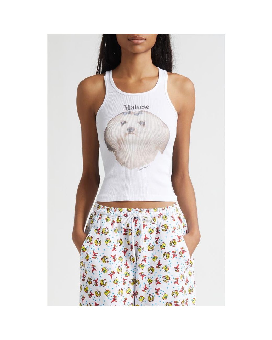 Ashley Williams Maltese Rib Graphic Tank in White | Lyst