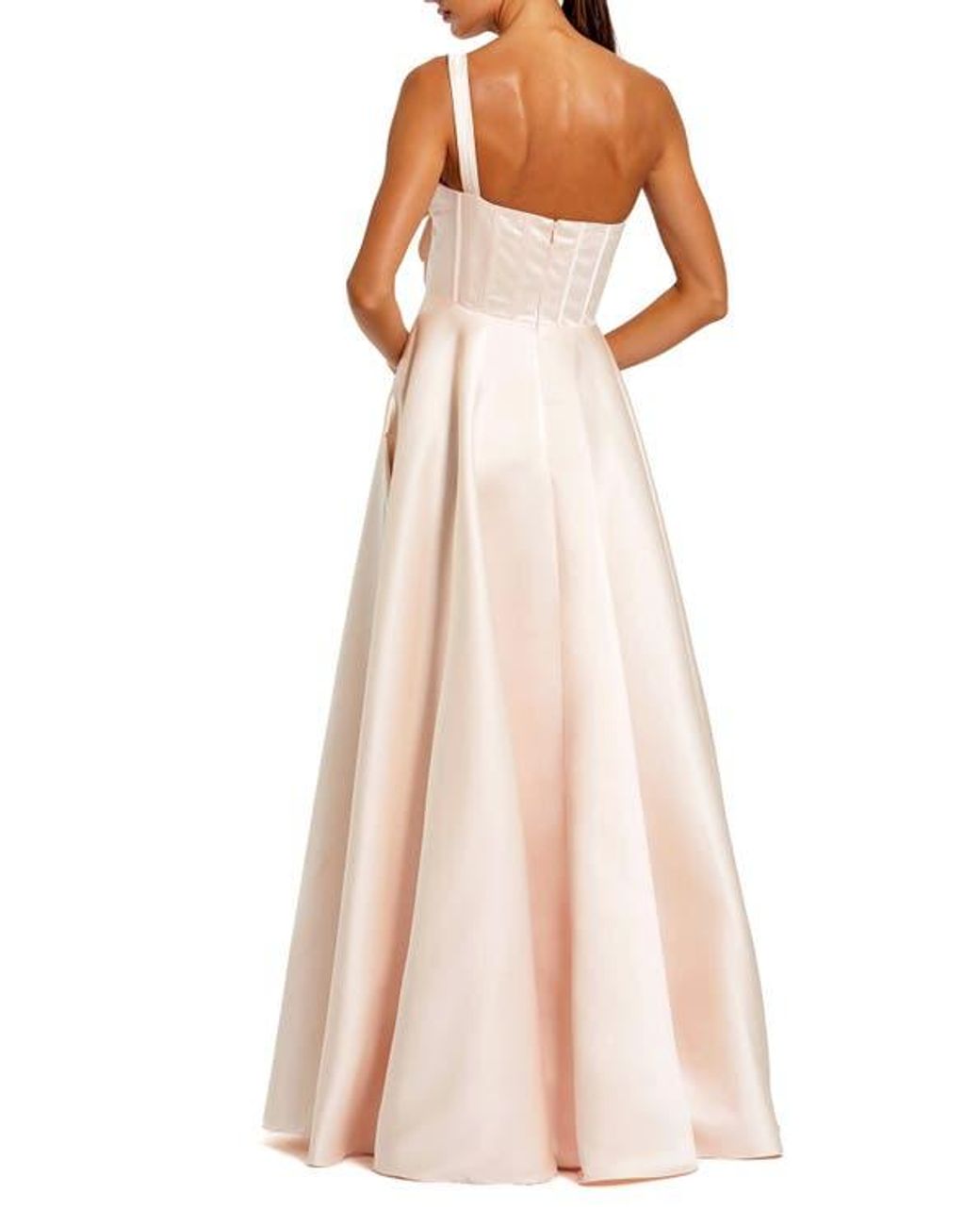Mac Duggal Strapless Satin Bustier Gown With 3D Flowers in Pink | Lyst