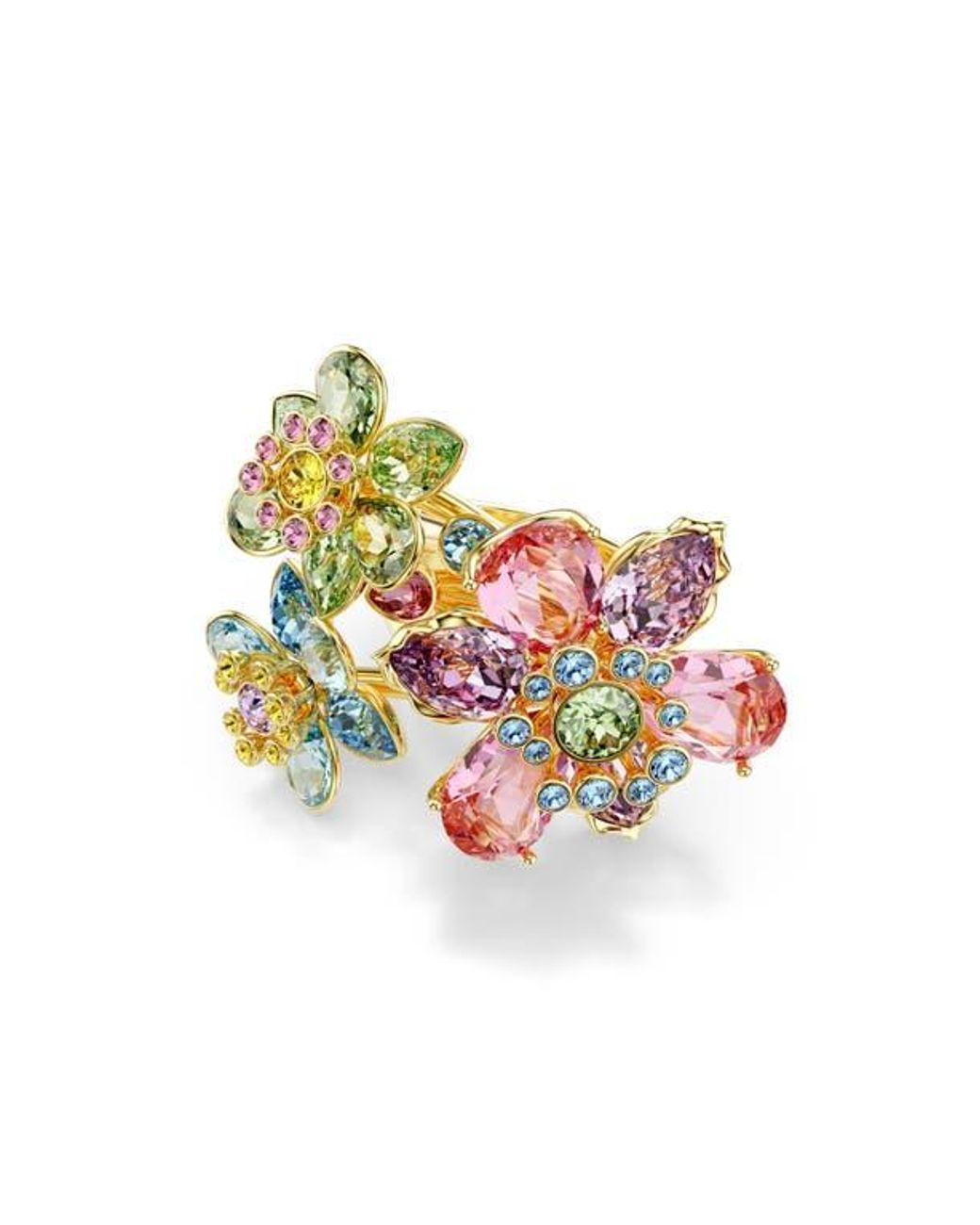 Swarovski Idyllia Triple Crystal Flower Cocktail Ring in White | Lyst