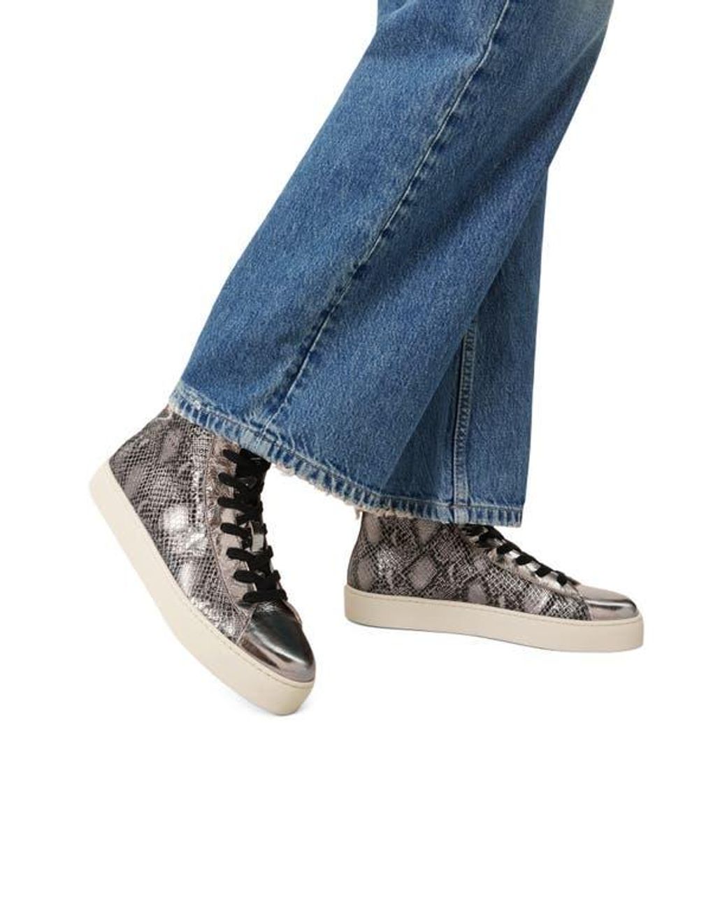 AllSaints Tana Metallic High Top Sneaker in White | Lyst