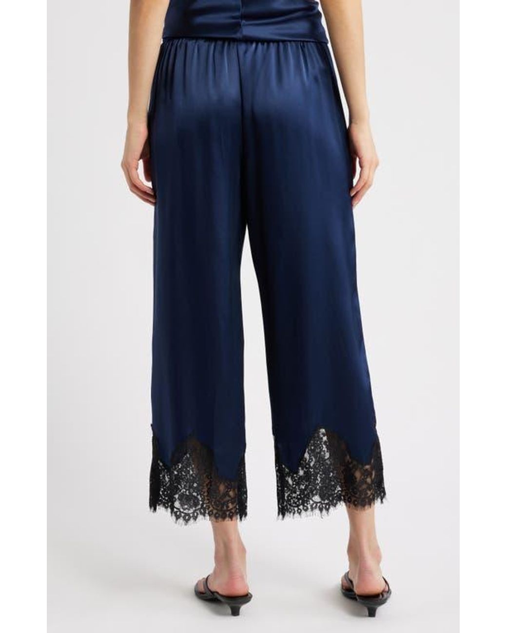 Reformation Carolina Silk Lace Hem Pant in Blue | Lyst