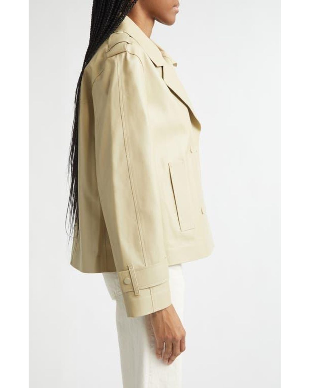 Veronica Beard Heathcliff Crop Leather Trench Coat in Natural | Lyst