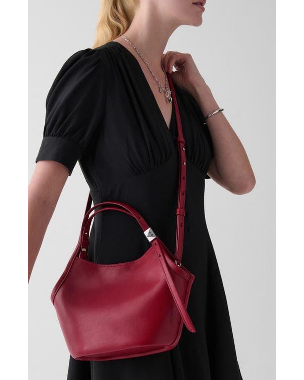 Kate Spade Small Deco Fine Grain Leather Tulip Top Handle Bag in Red | Lyst