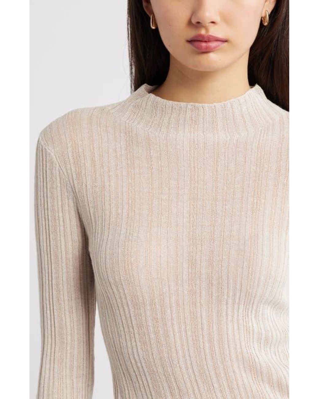Open Edit Open Stitch Linen Blend Mock Neck Sweater in Blue | Lyst