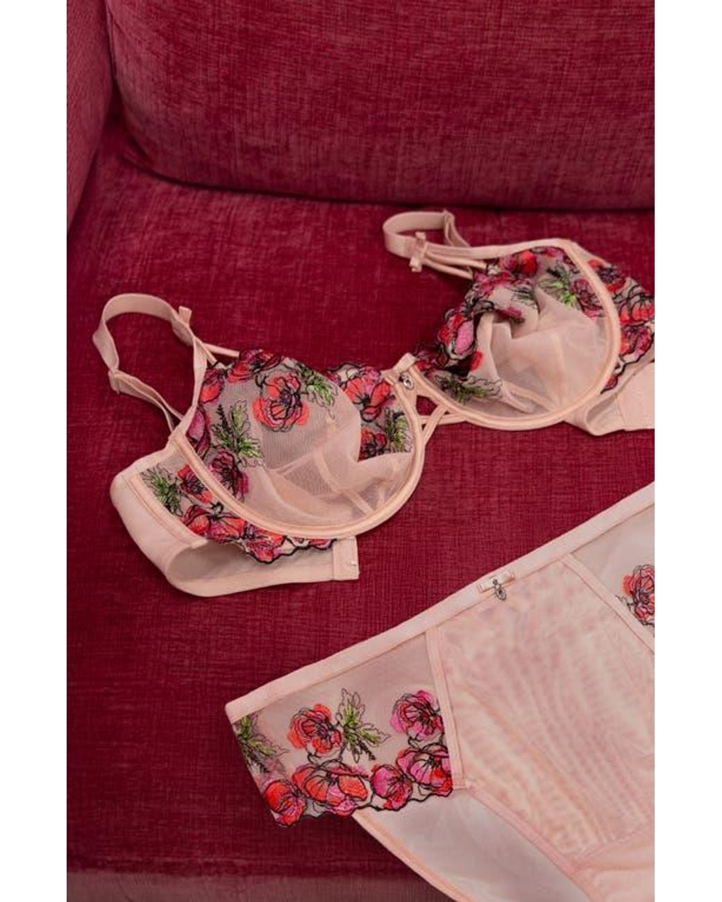 Curvy Couture Floral Embroidered Balconette Bra in Pink | Lyst