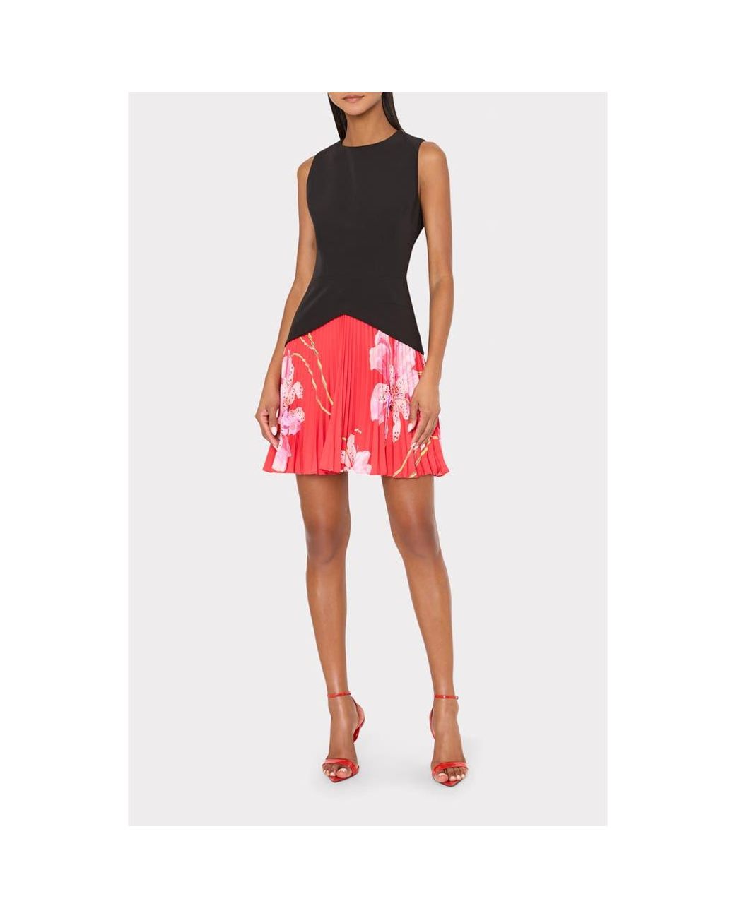 MILLY Haddy Floral Pleated Minidress in Red | Lyst
