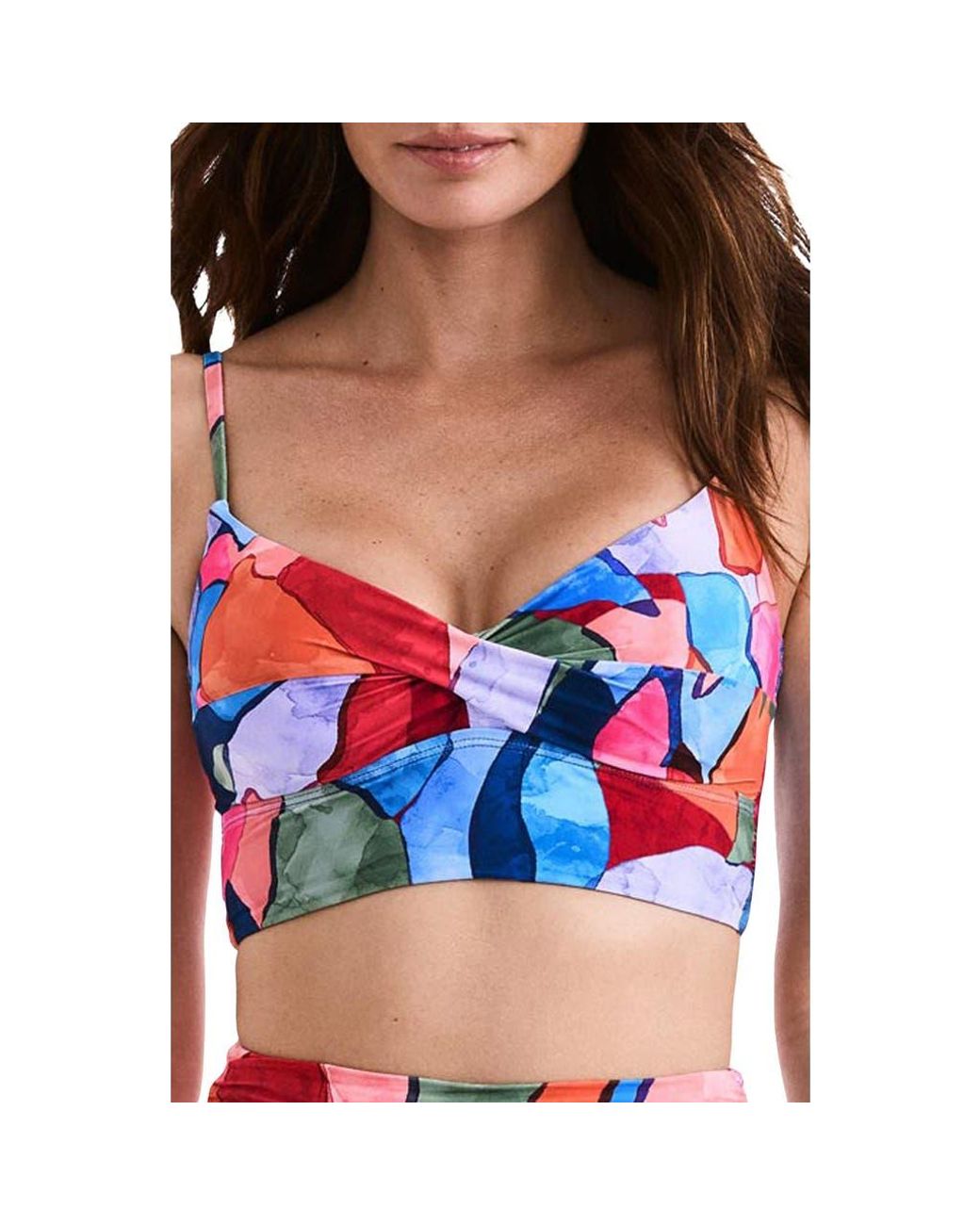 Mimi Flamingo Jamie Cross Front Longline Bikini Top in Blue | Lyst