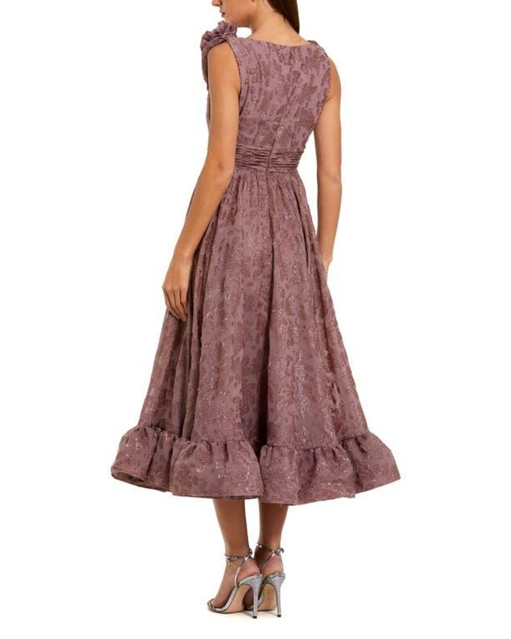 Mac Duggal Burnout Chiffon Sleeveless Cowl Neck Midi Dress in Brown | Lyst