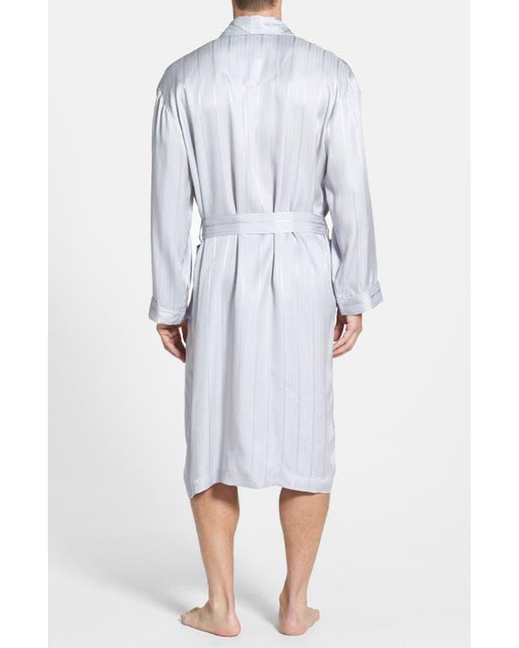 Majestic International Herringbone Stripe Silk Robe in White for Men | Lyst