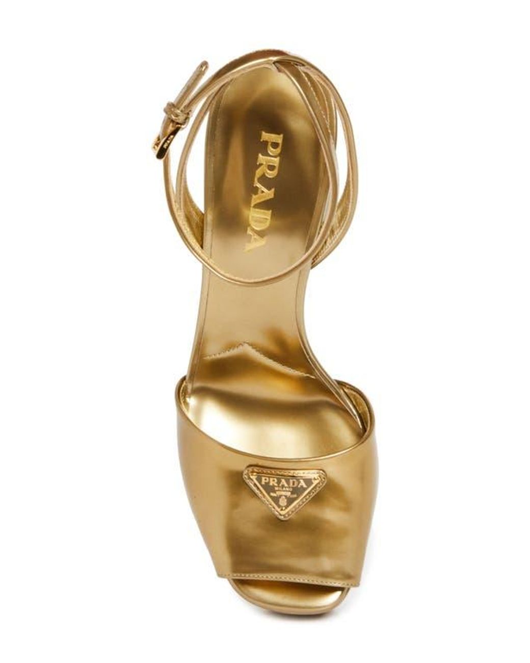 Prada Logo Metallic Leather Platform Sandal | Lyst