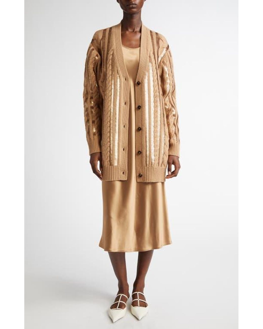 Max Mara Banjo Silk Satin Midi Dress in Natural | Lyst