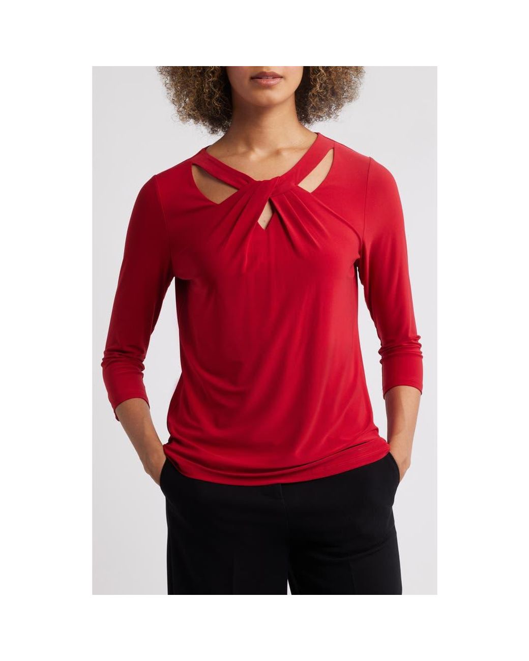 Kasper Sleeveless Twist Front Jersey Top in Red | Lyst