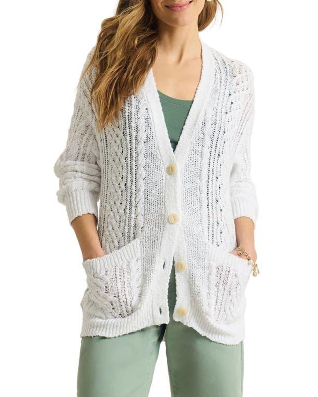 Tommy Bahama Basalt Bay Cable Cardigan in White | Lyst
