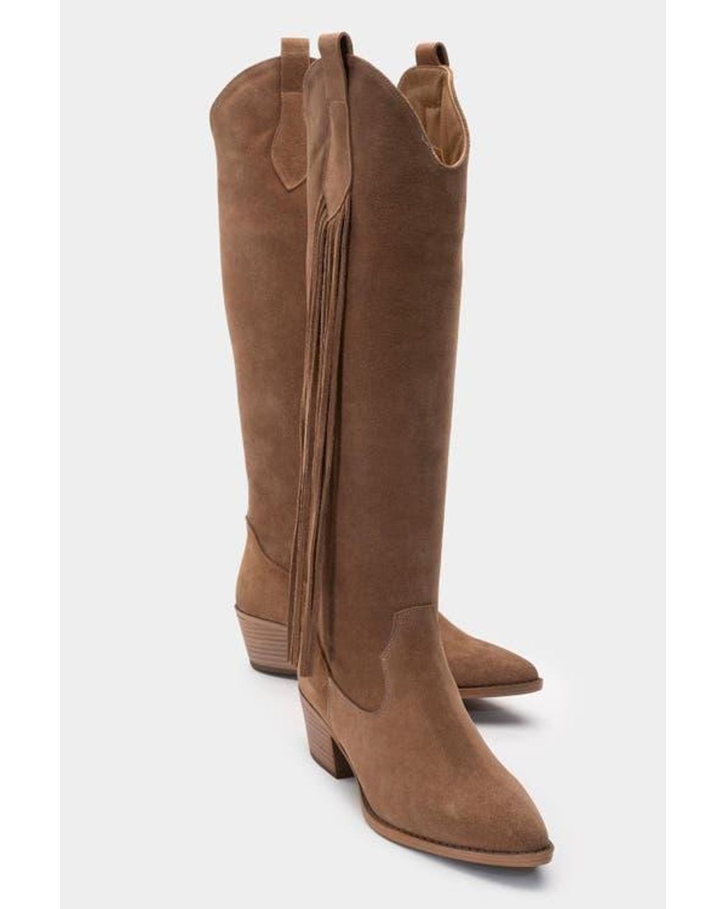 Forever & Always Shoes Rios Leather Fringe Knee High Boot in Brown | Lyst