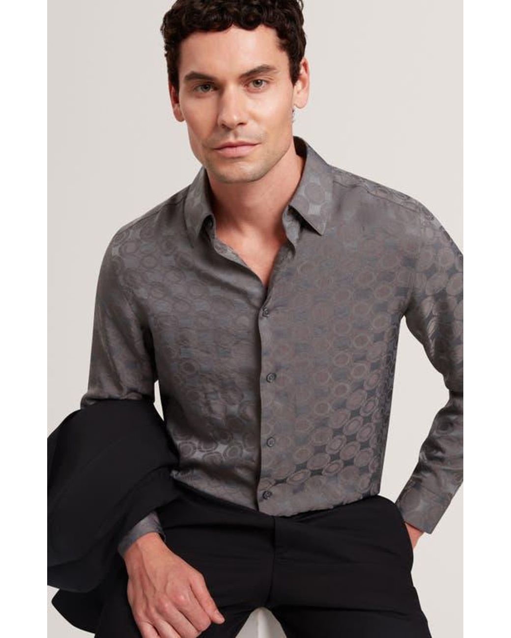 Ted Baker Farax Print Cotton Button-Up Shirt in Gray for Men | Lyst