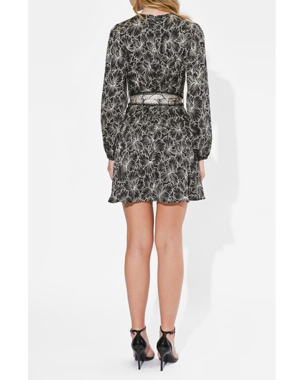 Adelyn Rae Sasha Floral Long Sleeve Minidress in Black | Lyst