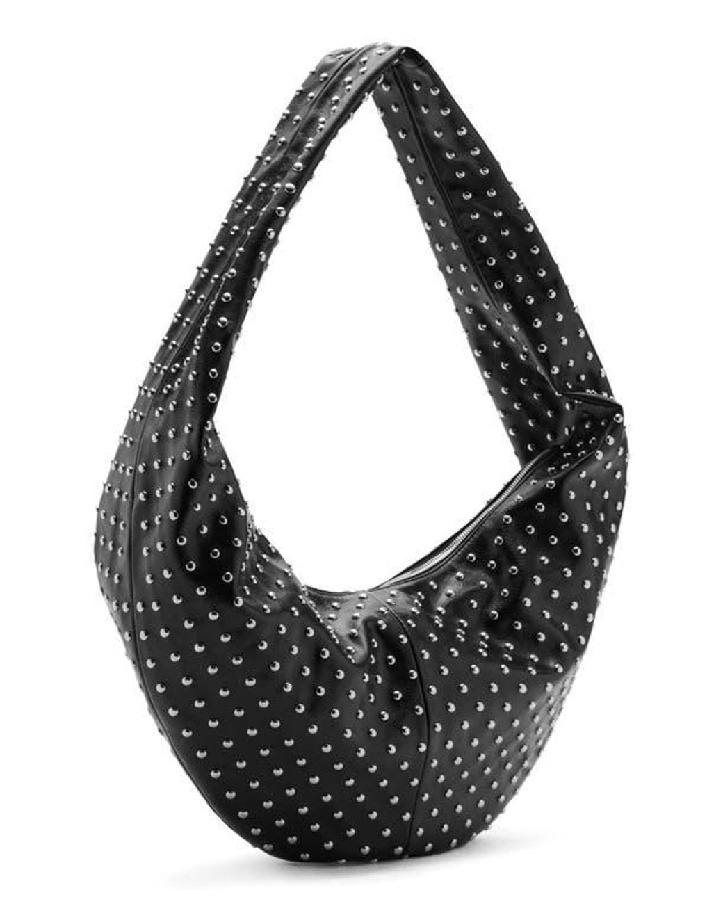Mango Stud Detail Faux Leather Oval Shoulder Bag in Black | Lyst