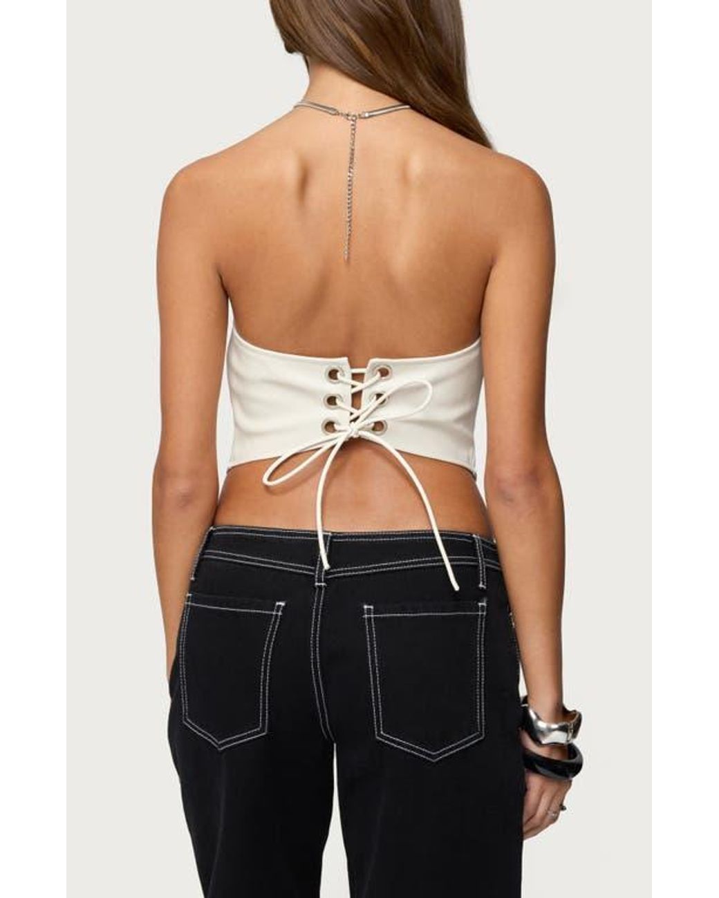Edikted Kizzie Faux Leather Halter Top in White | Lyst