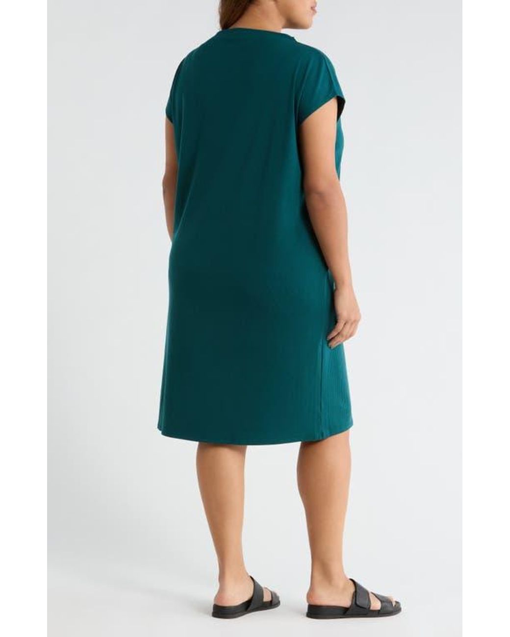 Eileen Fisher Funnel Neck Maxi Dress in Green | Lyst