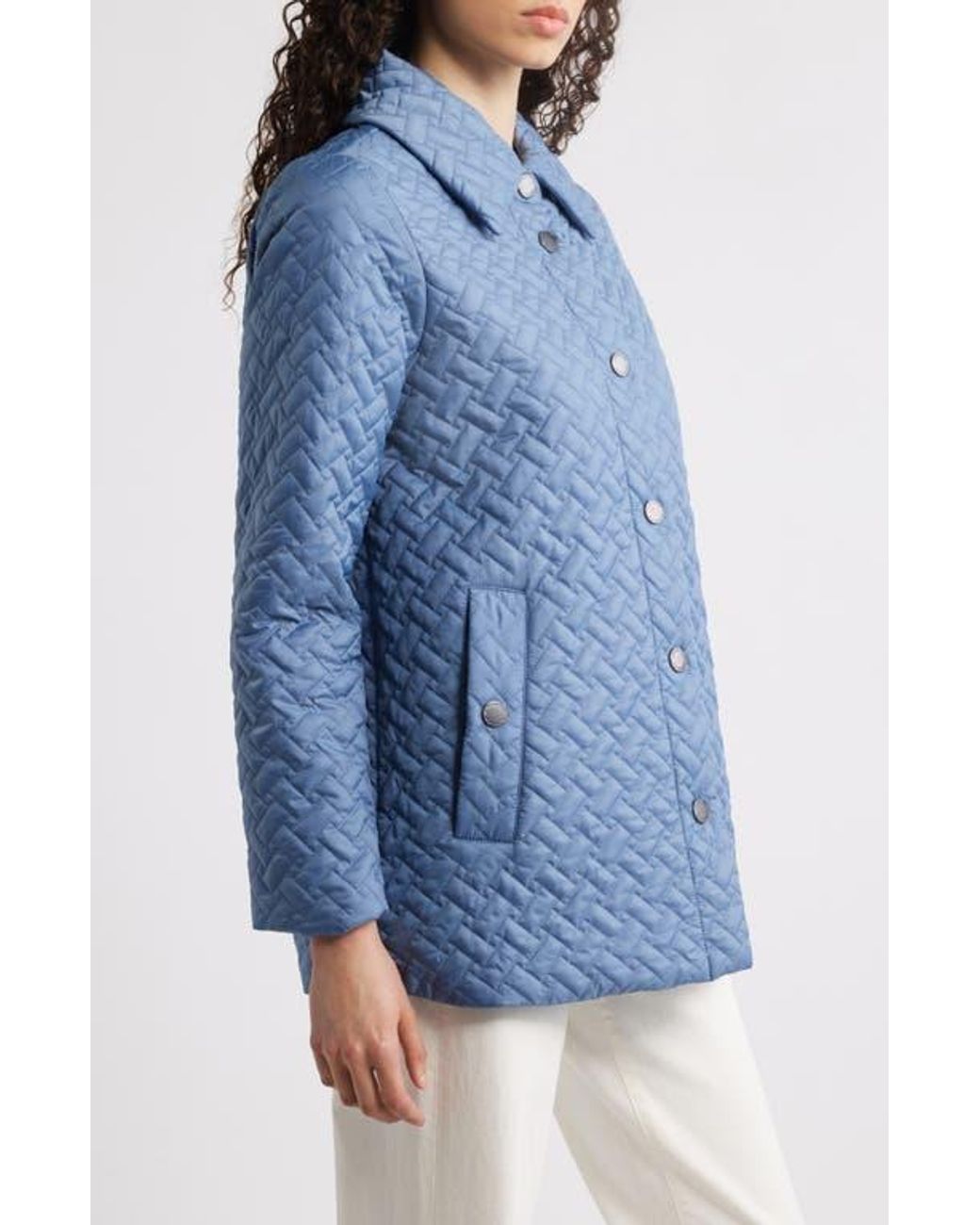 London Fog Water Resistant Quilted Jacket With Removable Hood in Blue ...